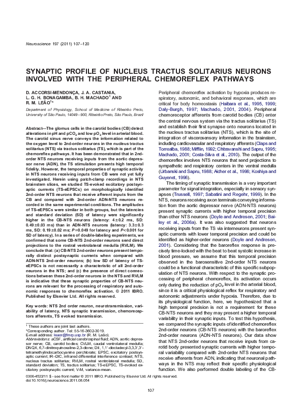 (PDF) Synaptic profile of nucleus tractus solitarius neurons involved ...