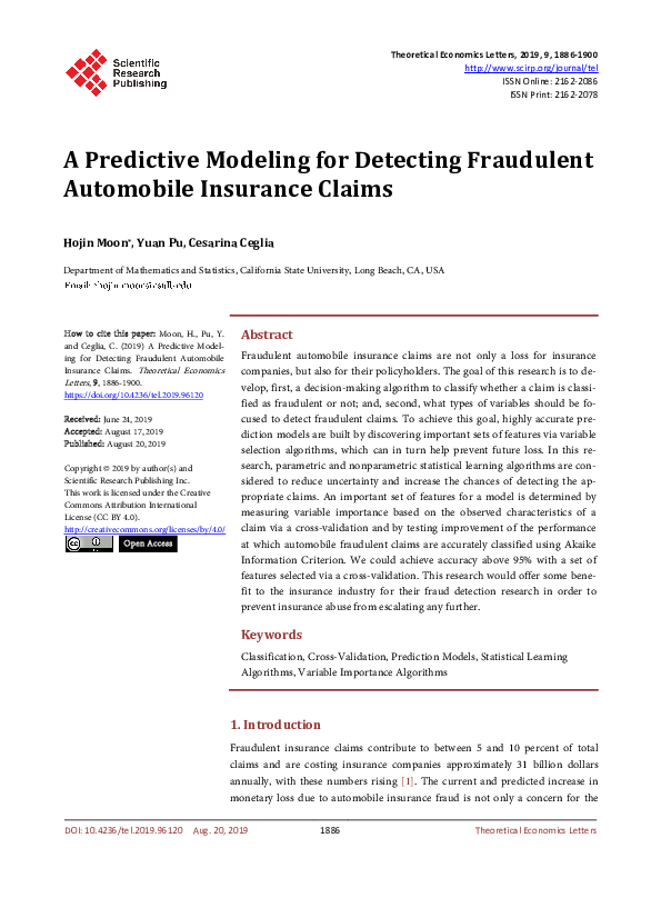 (PDF) A Predictive Modeling for Detecting Fraudulent Automobile ...