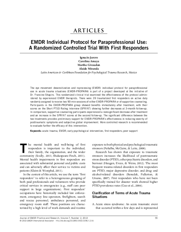 (PDF) EMDR Individual Protocol for Paraprofessional Use: A Randomized ...