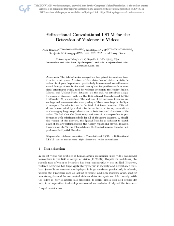 (PDF) Bidirectional Convolutional LSTM for the Detection of Violence in ... (PDF) Bidirectional Convolutional LSTM for the Detection of Violence in ...