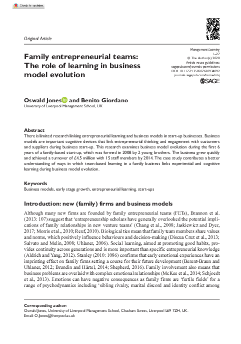 (PDF) Family Entrepreneurial Teams: The Role of Learning in Business ...
