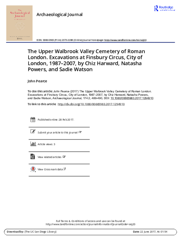 (PDF) The Upper Walbrook Valley Cemetery of Roman London. Excavations ...