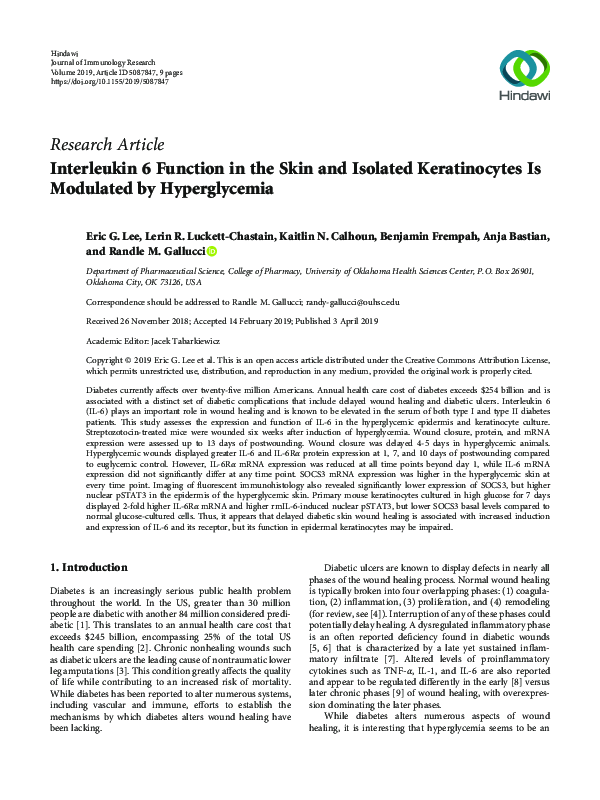 (PDF) Interleukin 6 Function in the Skin and Isolated Keratinocytes Is ...