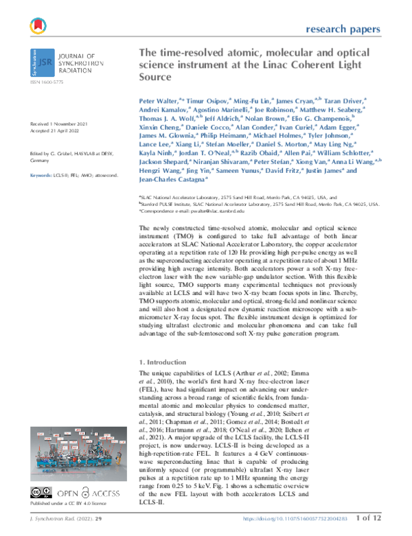 (PDF) The time-resolved atomic, molecular and optical science instrument at the Linac Coherent ...