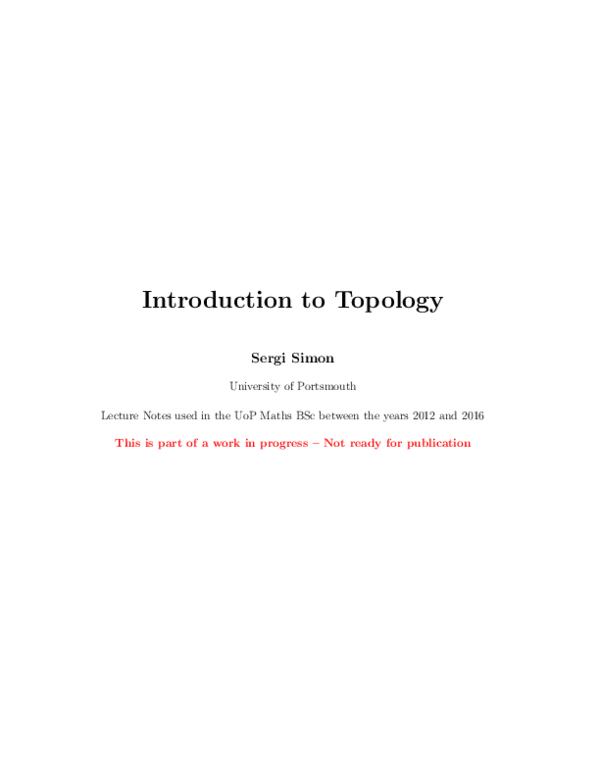 (PDF) Introduction to Topology (Old version, Work in Progress)