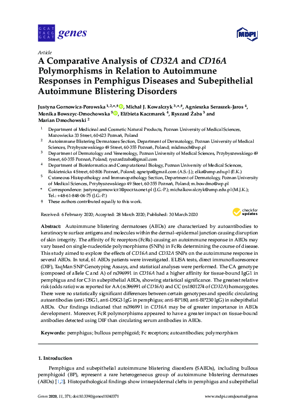 (PDF) A Comparative Analysis of CD32A and CD16A Polymorphisms in ...
