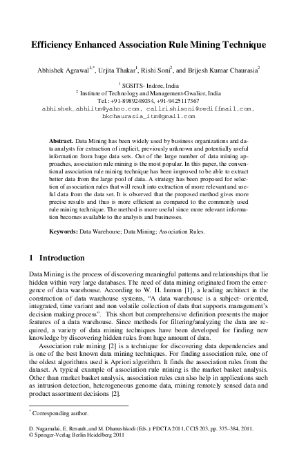 Pdf Efficiency Enhanced Association Rule Mining Technique Brijesh