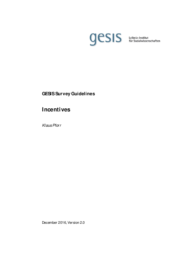 (PDF) GESIS Survey Guidelines Incentives
