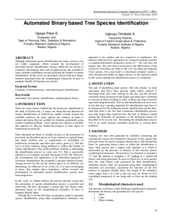 (PDF) Automated Binary based Tree Species Identification | Peter Ugege - Academia.edu