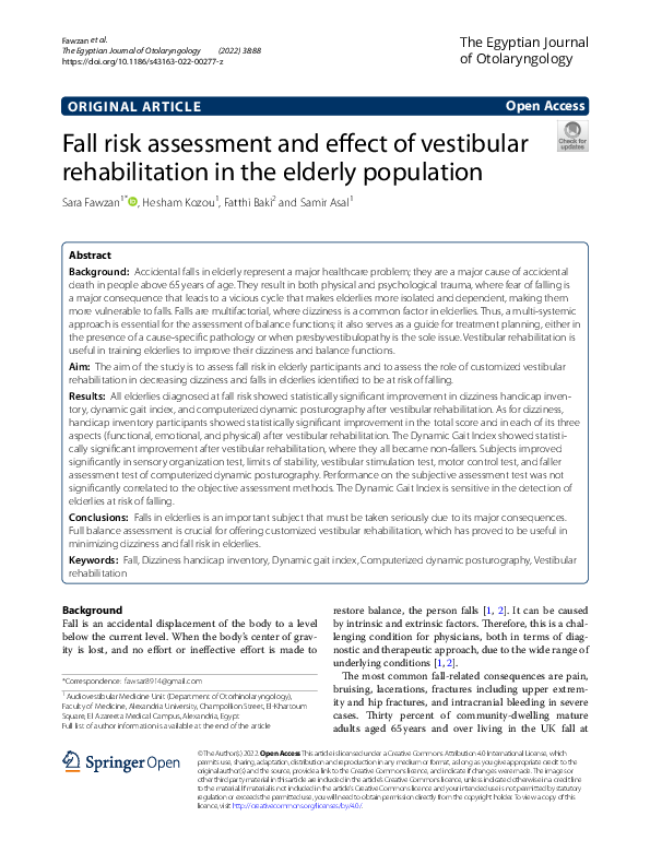 (PDF) Fall risk assessment and effect of vestibular rehabilitation in ...