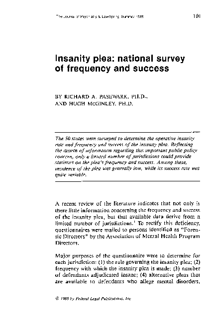 (PDF) Insanity Plea: National Survey of Frequency and Success