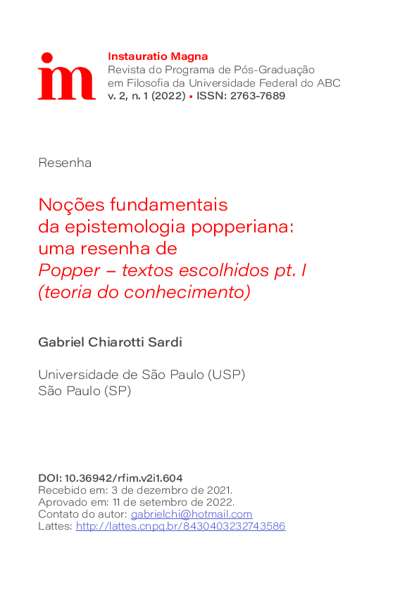 (PDF) Noções fundamentais da epistemologia popperiana: uma resenha de ...