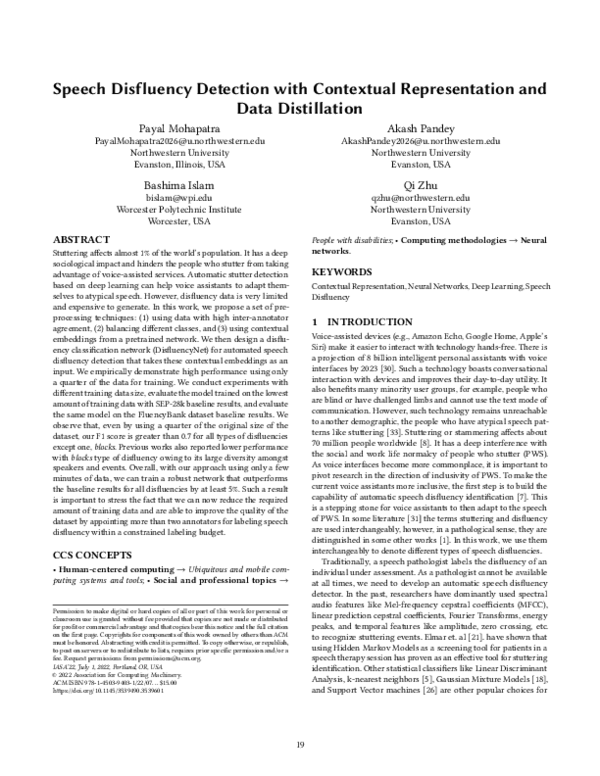 (PDF) Speech Disfluency Detection with Contextual Representation and Data Distillation