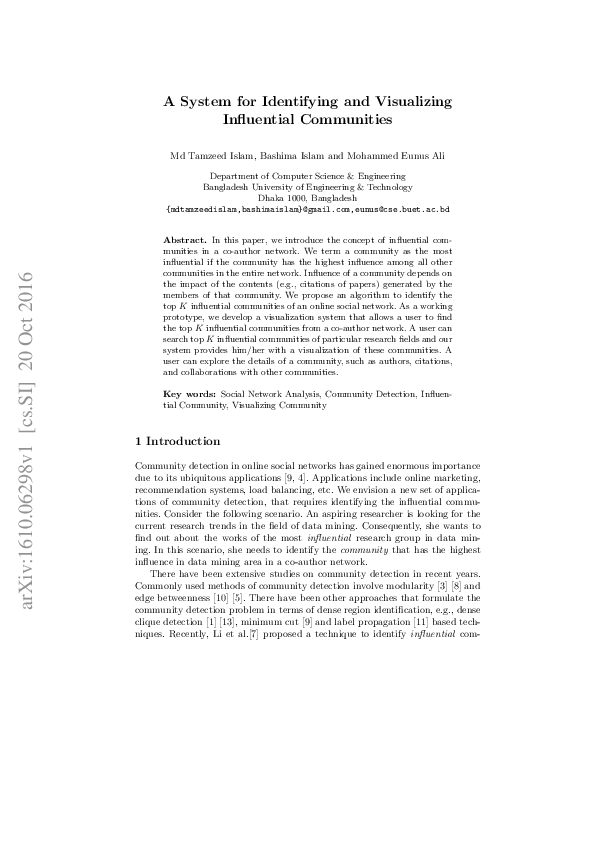 (PDF) A System for Identifying and Visualizing Influential Communities