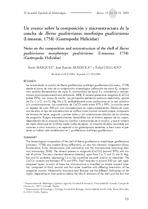 (PDF) Un avance sobre la composición y microestructura de la concha de ...