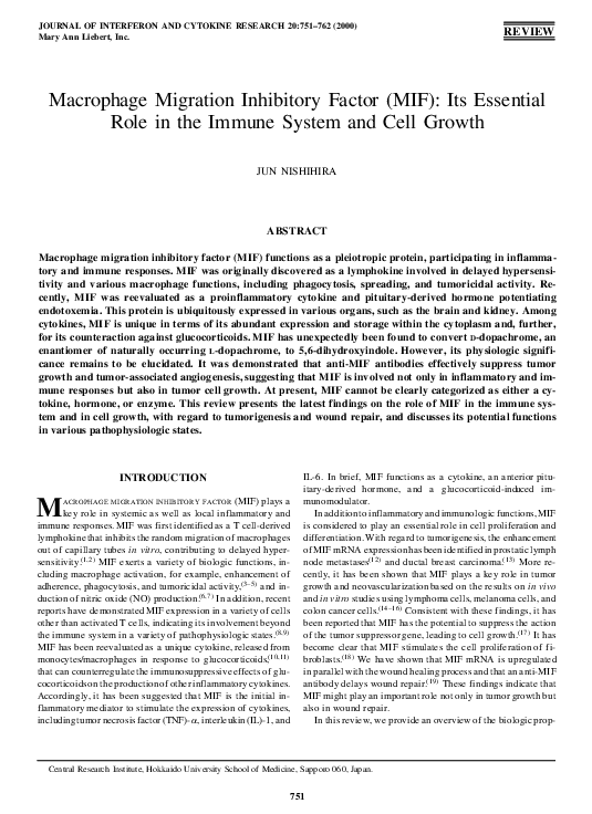 (PDF) Macrophage migration inhibitory factor (MIF): Its role in the genesis and progression of ...