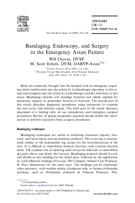 (PDF) Bandaging, Endoscopy, and Surgery in the Emergency Avian Patient