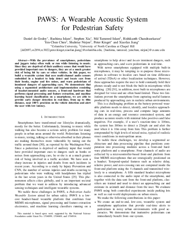 (PDF) PAWS: A Wearable Acoustic System for Pedestrian Safety