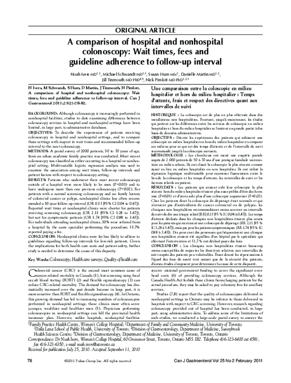(PDF) A Comparison of Hospital and Nonhospital Colonoscopy: Wait Times ...