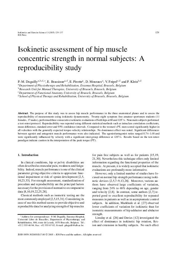 (PDF) Isokinetic assessment of hip muscle concentric strength in normal ...
