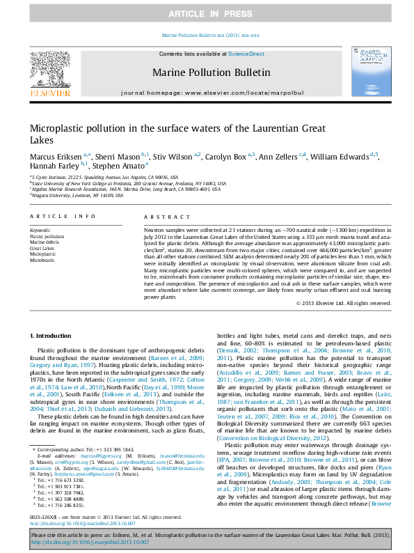 (PDF) Microplastic pollution in the surface waters of the Laurentian ...