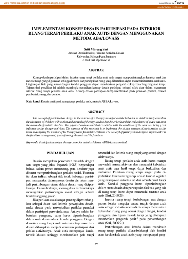 (PDF) Implementasi Konsep Desain Partisipasi Pada Interior Ruang Terapi ...