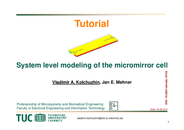 (PDF) System level modeling of the micromirror cell