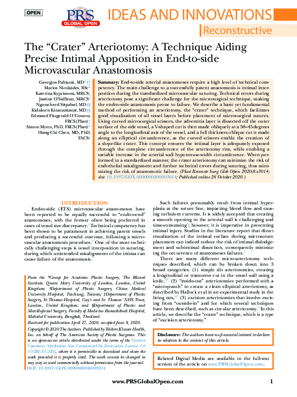 (PDF) The “Crater” Arteriotomy: A Technique Aiding Precise Intimal ...
