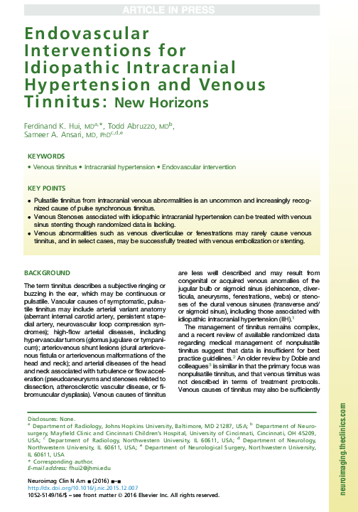 (PDF) Endovascular Interventions for Idiopathic Intracranial ...