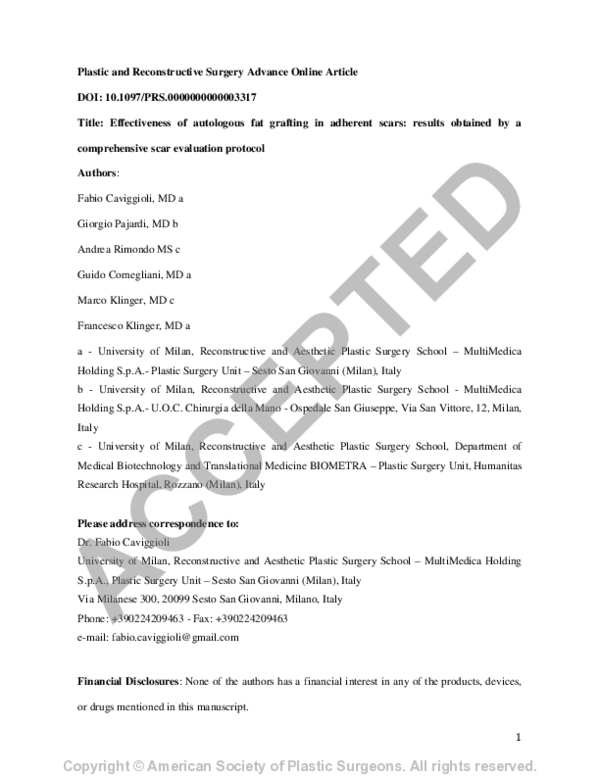(PDF) Effectiveness of Autologous Fat Grafting in Adherent Scars ...