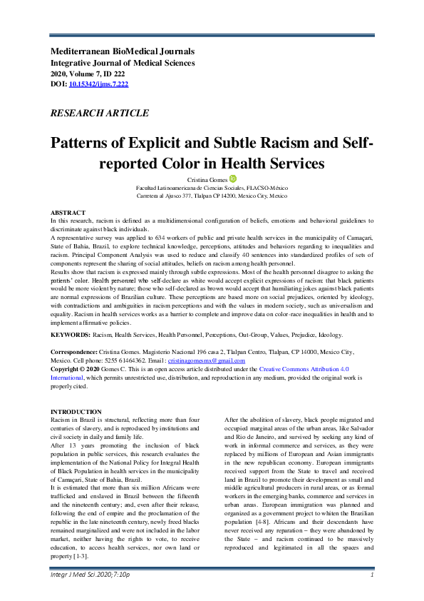 (PDF) The Patterns of Explicit and Subtle Racism and Self-reported ...