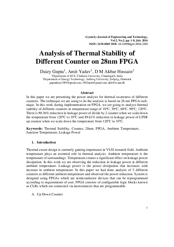 (PDF) High Performance Energy Efficient Different Counters Design and Implementation on 28nm FPGA