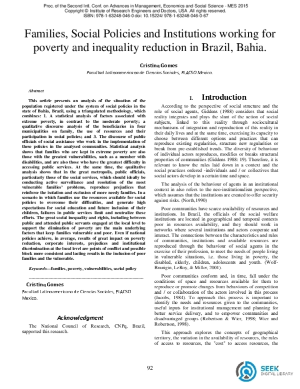 (PDF) Families Social Policies and Institutions working for poverty and ...