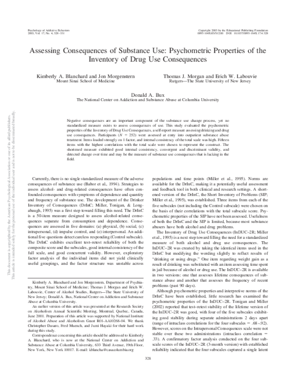 (PDF) Assessing Consequences of Substance Use: Psychometric Properties of the Inventory of Drug ...