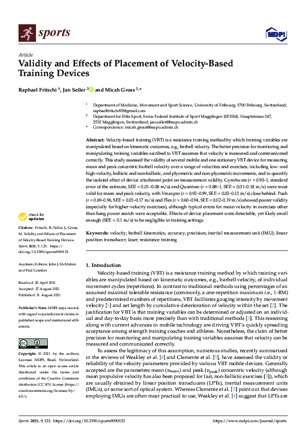 (PDF) Validity and Effects of Placement of Velocity-Based Training Devices