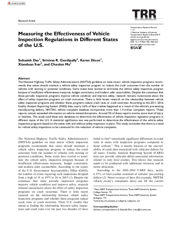 (PDF) Measuring the Effectiveness of Vehicle Inspection Regulations in ...