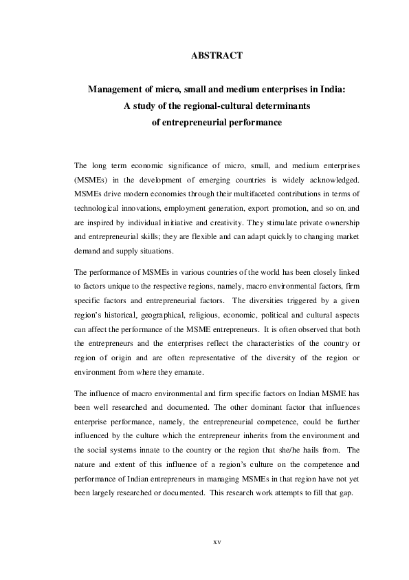 (PDF) Management of micro small and medium enterprises in India a study ...