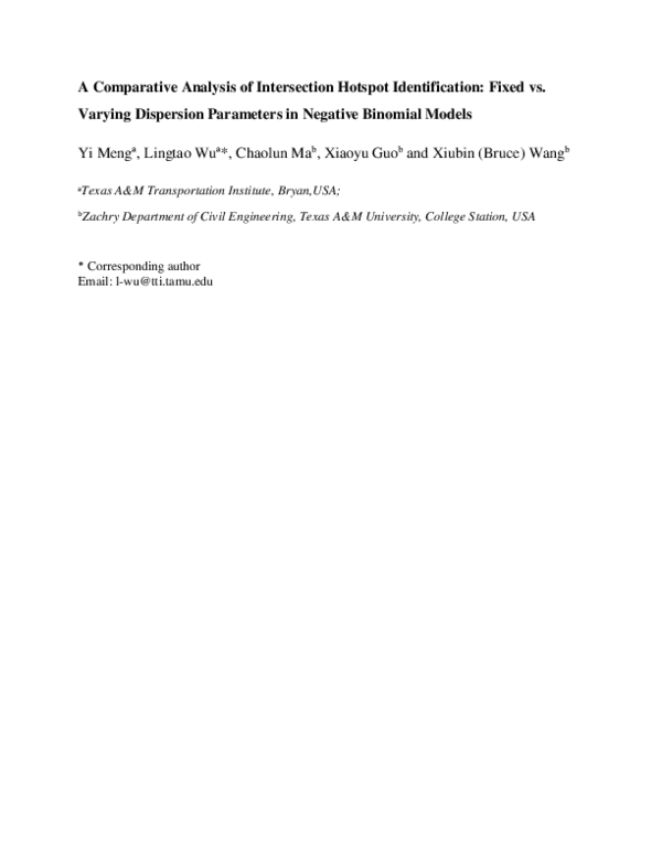 (PDF) A comparative analysis of intersection hotspot identification ...