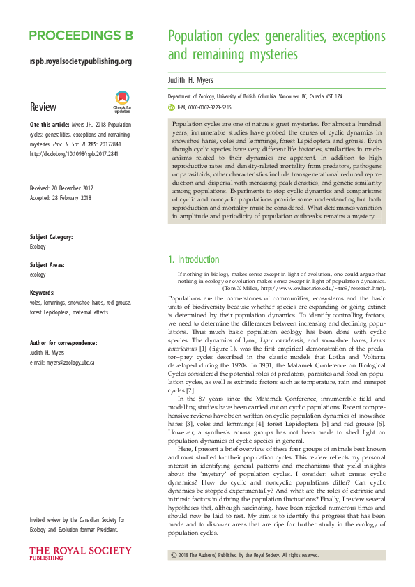 (PDF) Population cycles: generalities, exceptions and remaining mysteries