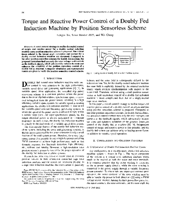 Pdf Torque And Reactive Power Control Of A Doubly Fed Induction Machine By Position Sensorless