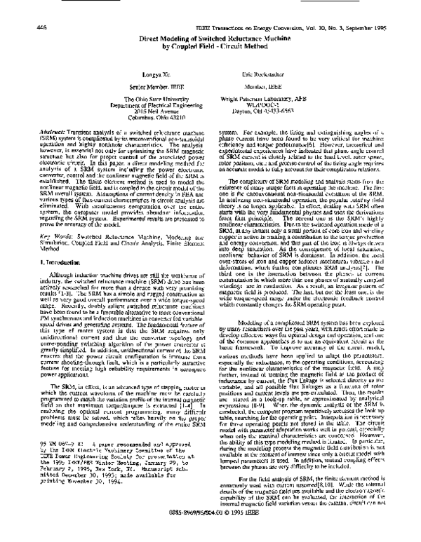Pdf Direct Modeling Of Switched Reluctance Machine By Coupled Field Circuit Method