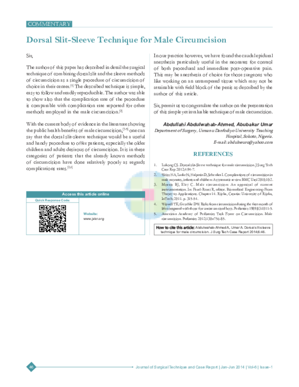 (PDF) Dorsal Slit‑Sleeve Technique for Male Circumcision commentary