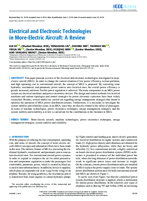 (PDF) Electrical and Electronic Technologies in More-Electric Aircraft ...