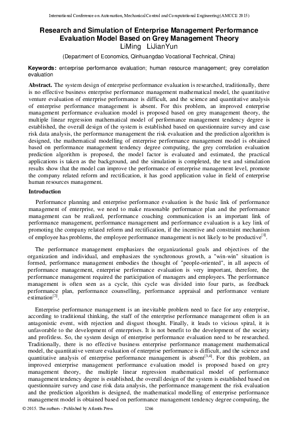 (PDF) Research and Simulation of Enterprise Management Performance Evaluation Model Based on ...