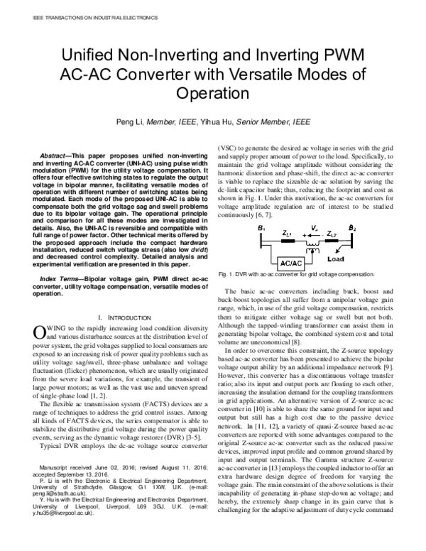 (PDF) Unified Non-Inverting and Inverting PWM AC–AC Converter With Versatile Modes of Operation