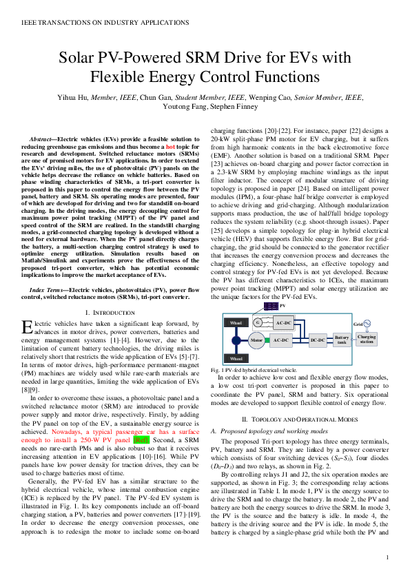 (PDF) Solar PV-Powered SRM Drive for EVs With Flexible Energy Control Functions