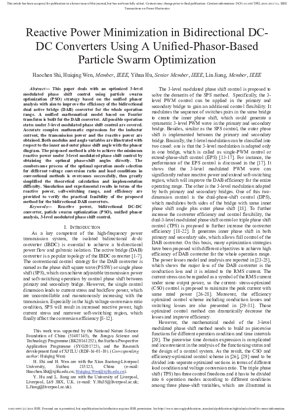 (PDF) Reactive Power Minimization in Bidirectional DC–DC Converters Using a Unified-Phasor-Based ...