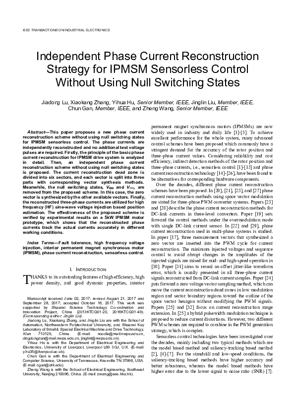 Pdf Independent Phase Current Reconstruction Strategy For Ipmsm Sensorless Control Without
