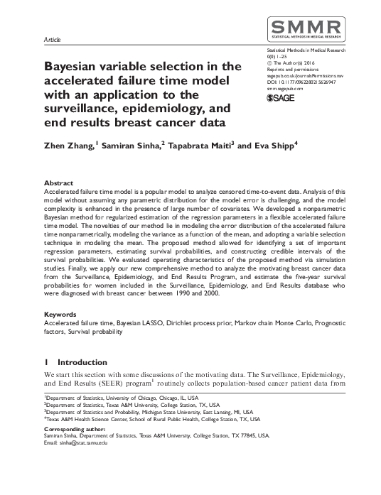 (PDF) Bayesian variable selection in the accelerated failure time model with an application to ...