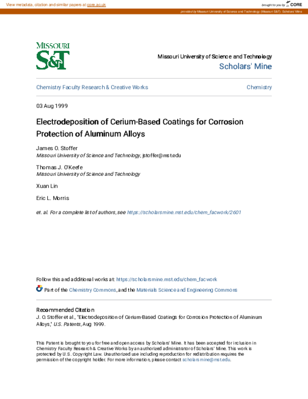 (PDF) Electrodeposition of Cerium-Based Coatings for Corrosion ...